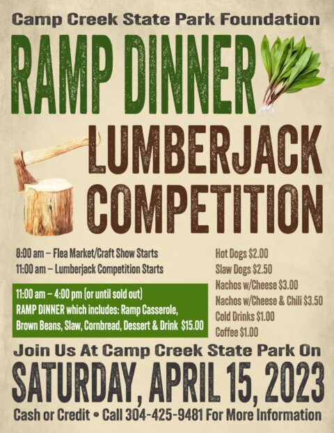 Ramp Dinner/Lumberjack Competition: Camp Creek - West Virginia State Parks - April 15, 2023